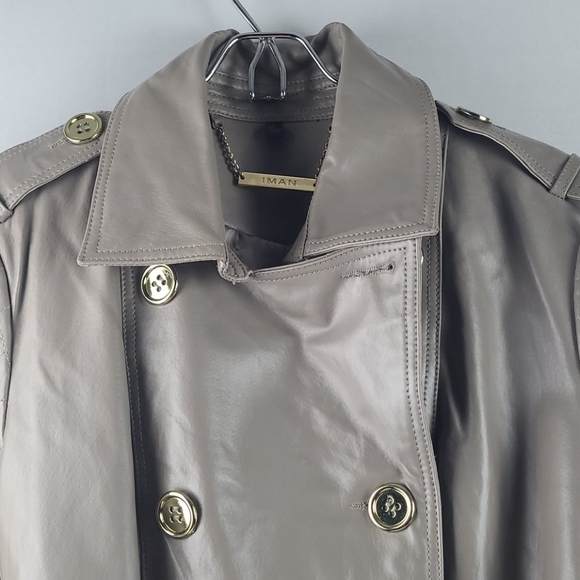 IMAN | Jackets & Coats | Iman Leather Quilted Trench Jacket L Gray ...
